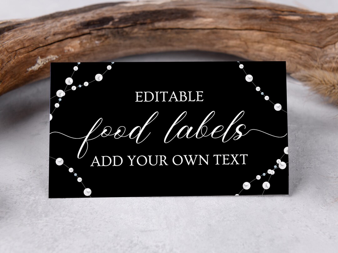 Elegant Pearl Food Label, Black and White Place Card, Wedding Place ...