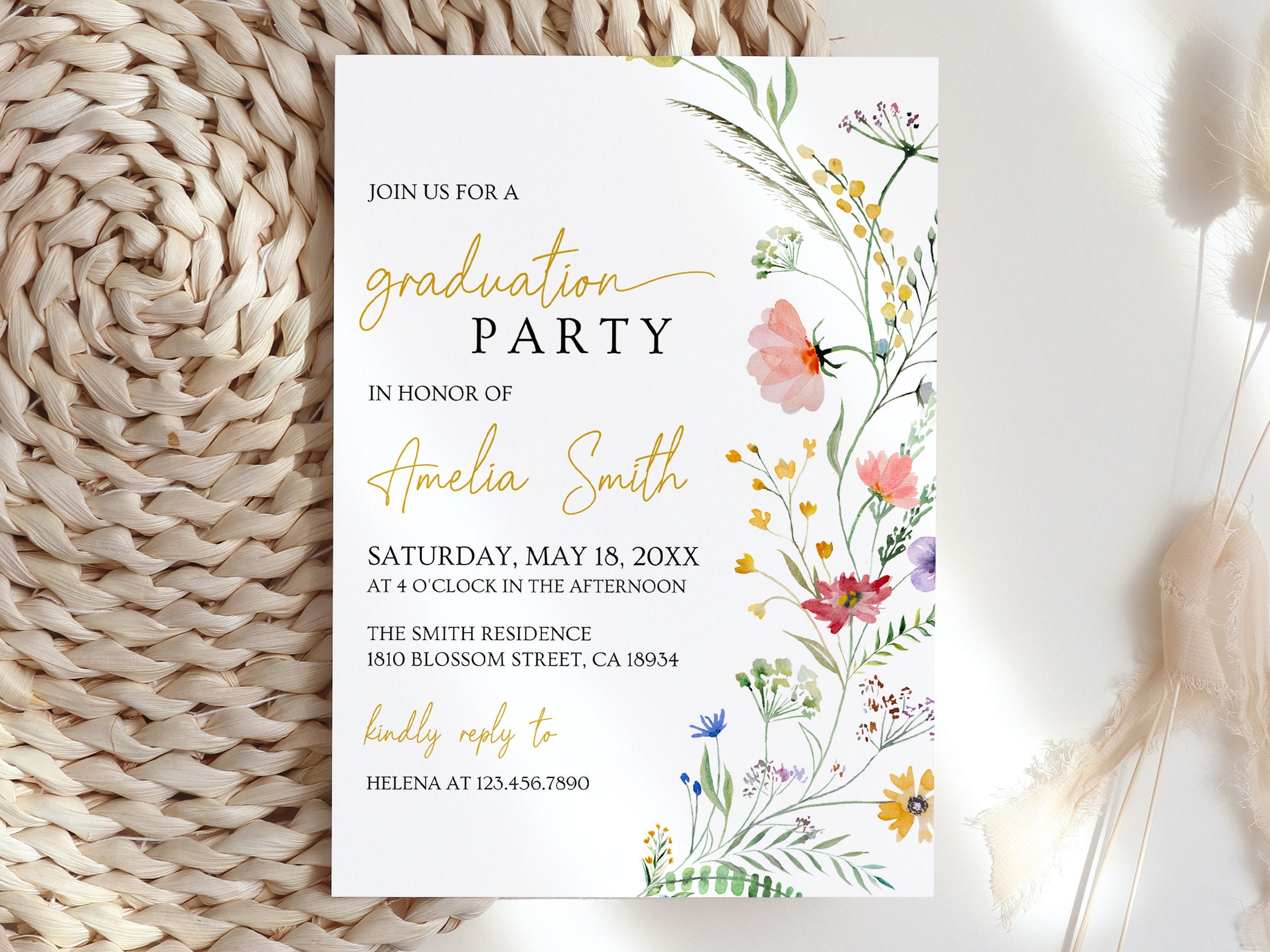 Wildflower Graduation Party Invitation, Spring Graduation Announcement ...