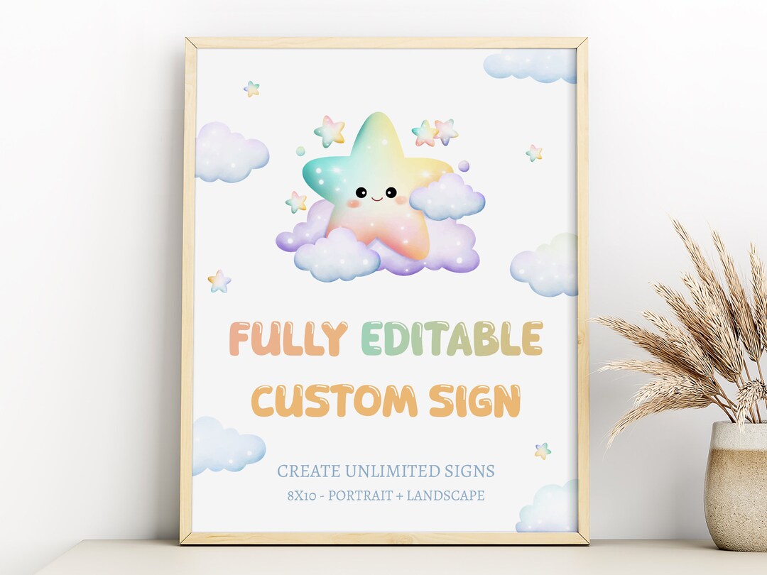 Stars & Clouds Editable Custom Sign, Twinkle Custom Sign Printable ...