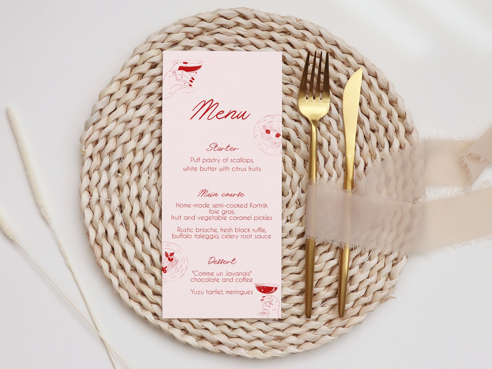 Hand Drawn Menu Template, Printable Valentine's Day Menu, Wedding Menu ...