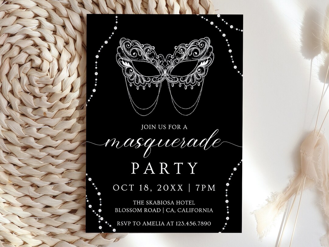 Masquerade Party Invitation Template, Masked Party, Masquerade Theme ...
