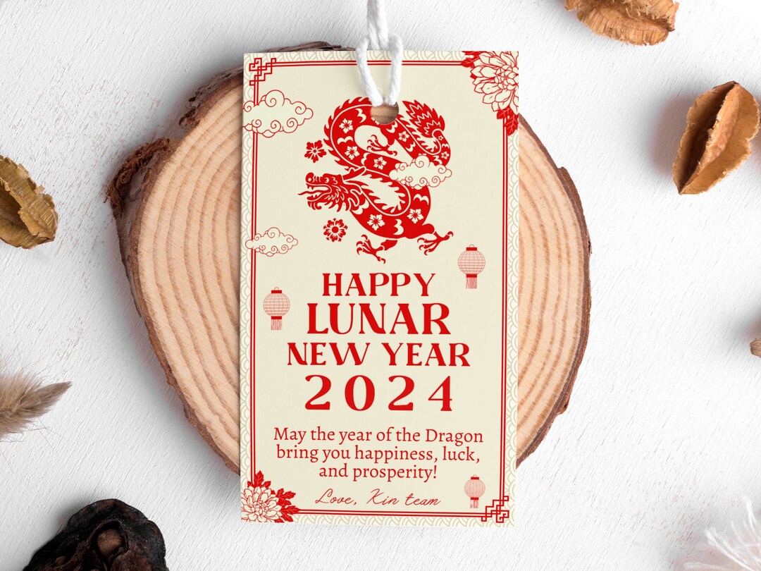 Lunar New Year Dragon Gift Tag, Chinese New Year Favor Tag, Dragon Tag ...