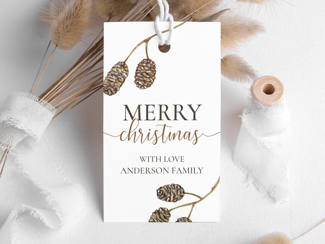 Printable Pine Cone Christmas Gift Tag, Merry Christmas Favor Tag ...