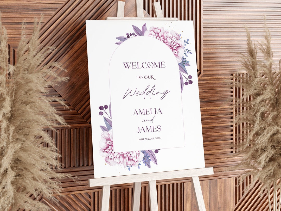 Lavender Welcome Sign Template, Purple Pink Floral Wedding Printable ...