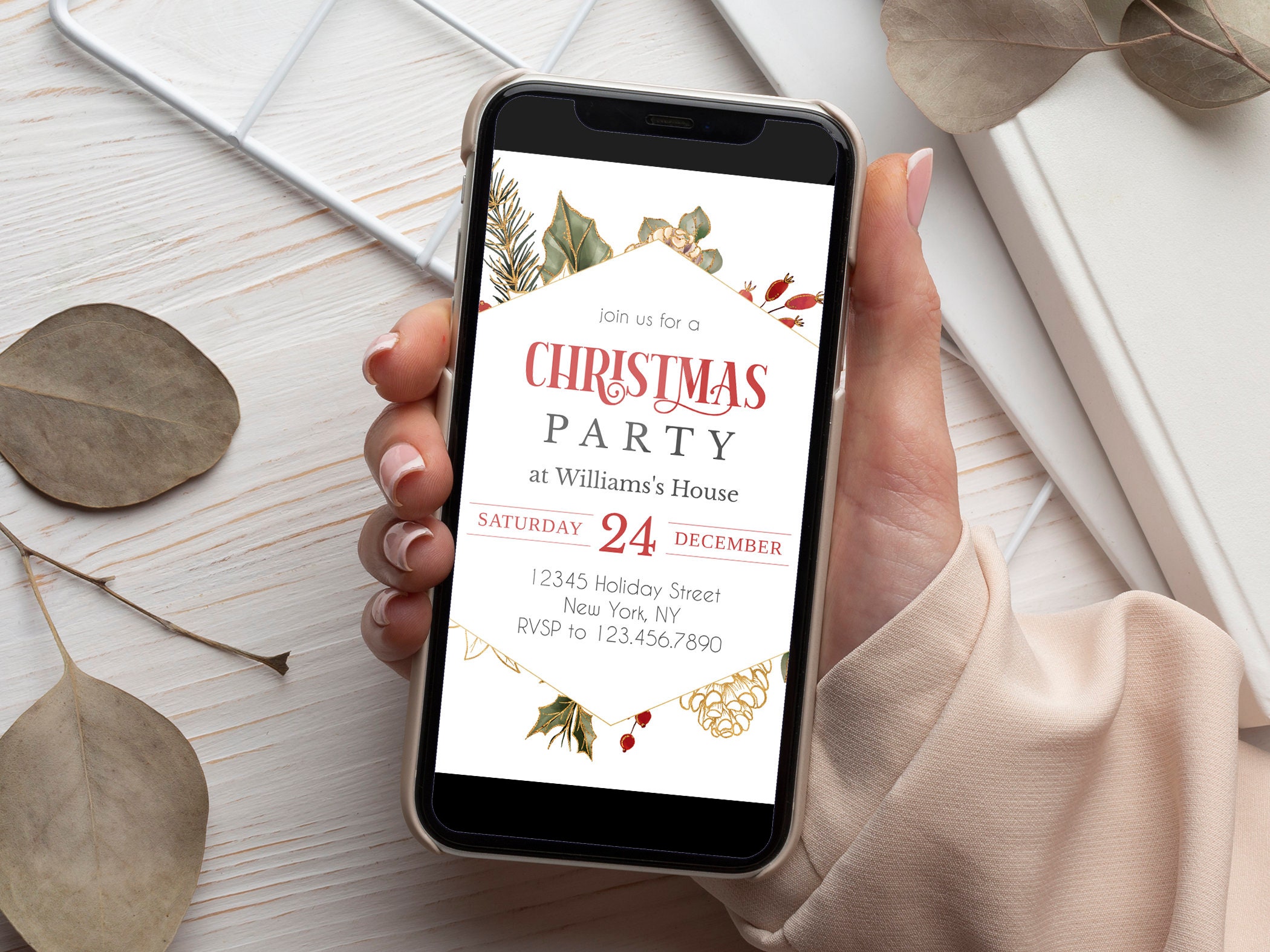 Editable Christmas Party Invitation Editable, Christmas Berry Party ...