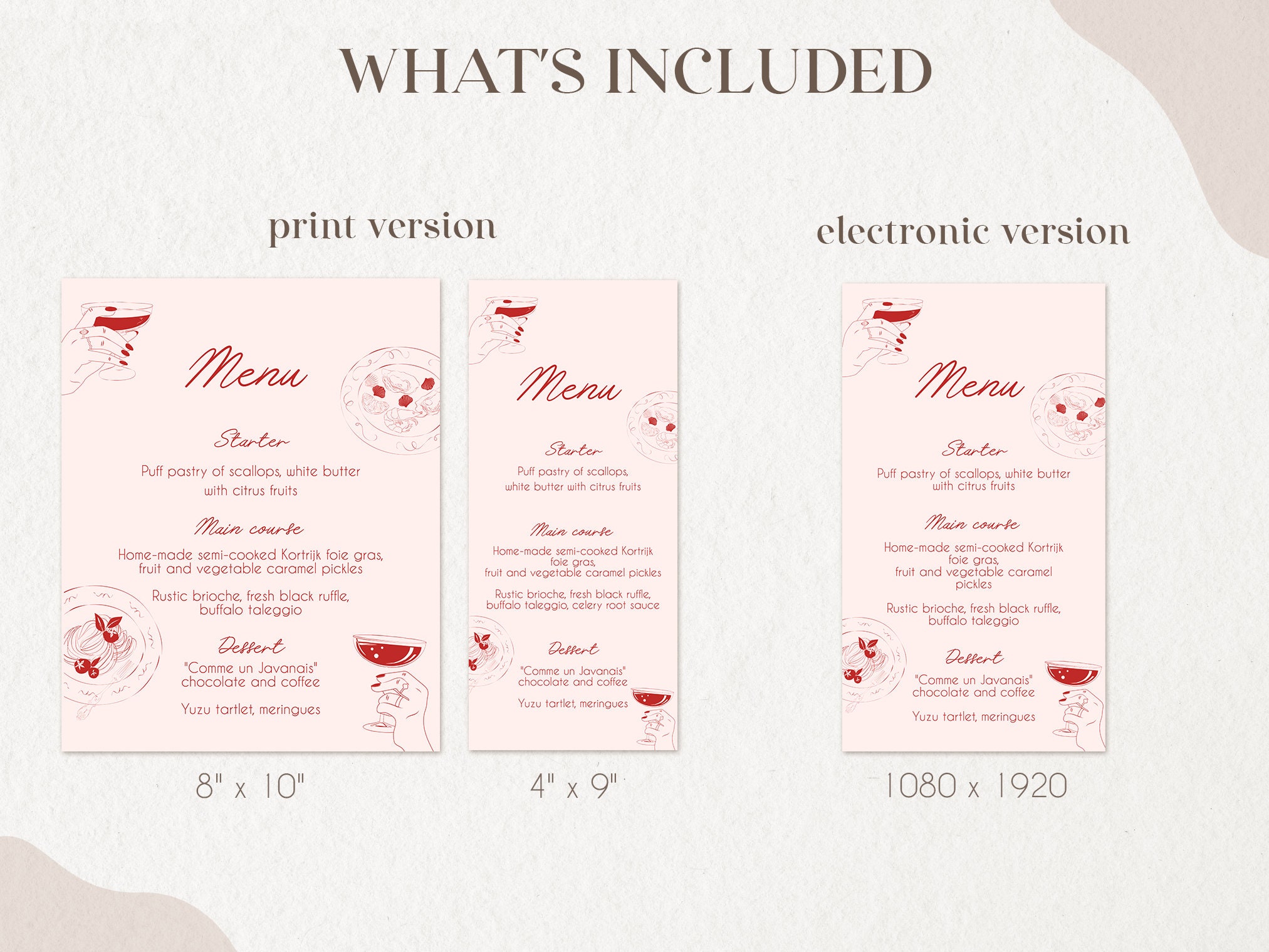 Hand Drawn Menu Template, Printable Valentine's Day Menu, Wedding Menu ...