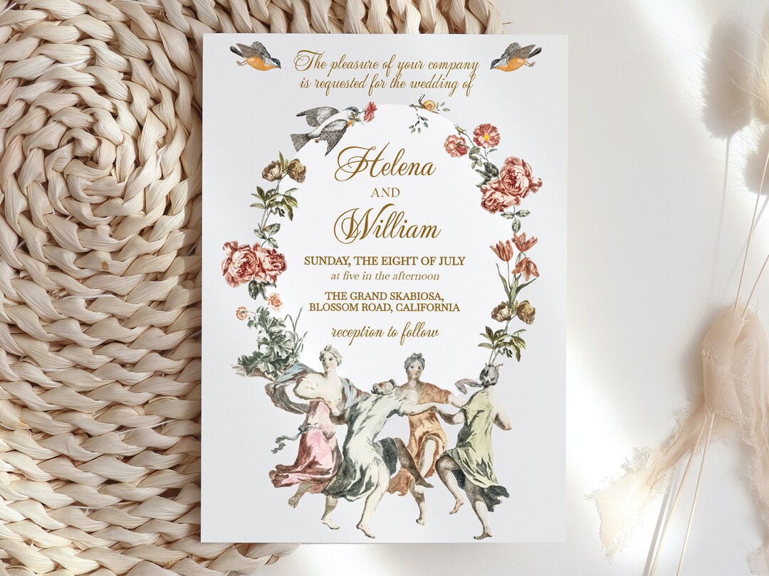 Vintage Regency Wedding Invitation Template, Victorian, Floral ...