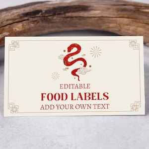 Lunar New Year Snake Food Label, Chinese New Year Name Card, Place Card ...