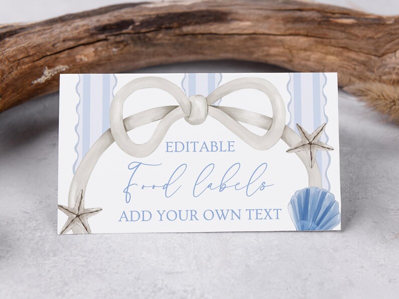 Seashell Baby Shower Food Labels, Seashell Label Cards Birthday, Blue ...
