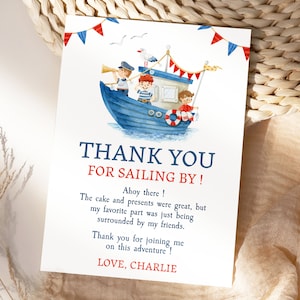 Nautical Birthday Thank You Card Editable, Sailor Boy Thank You Note ...