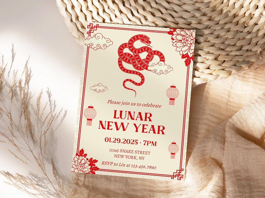 Chinese New Year Invitation Template, 2025 Snake New Year, Lunar New ...