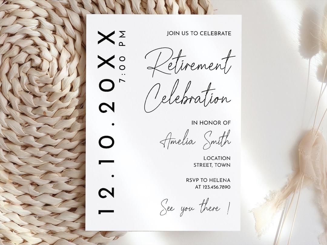 Minimalist Retirement Invitation Template, Modern Retirement Party ...