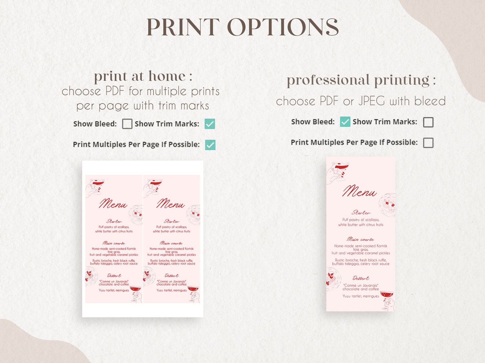 Hand Drawn Menu Template, Printable Valentine's Day Menu, Wedding Menu ...