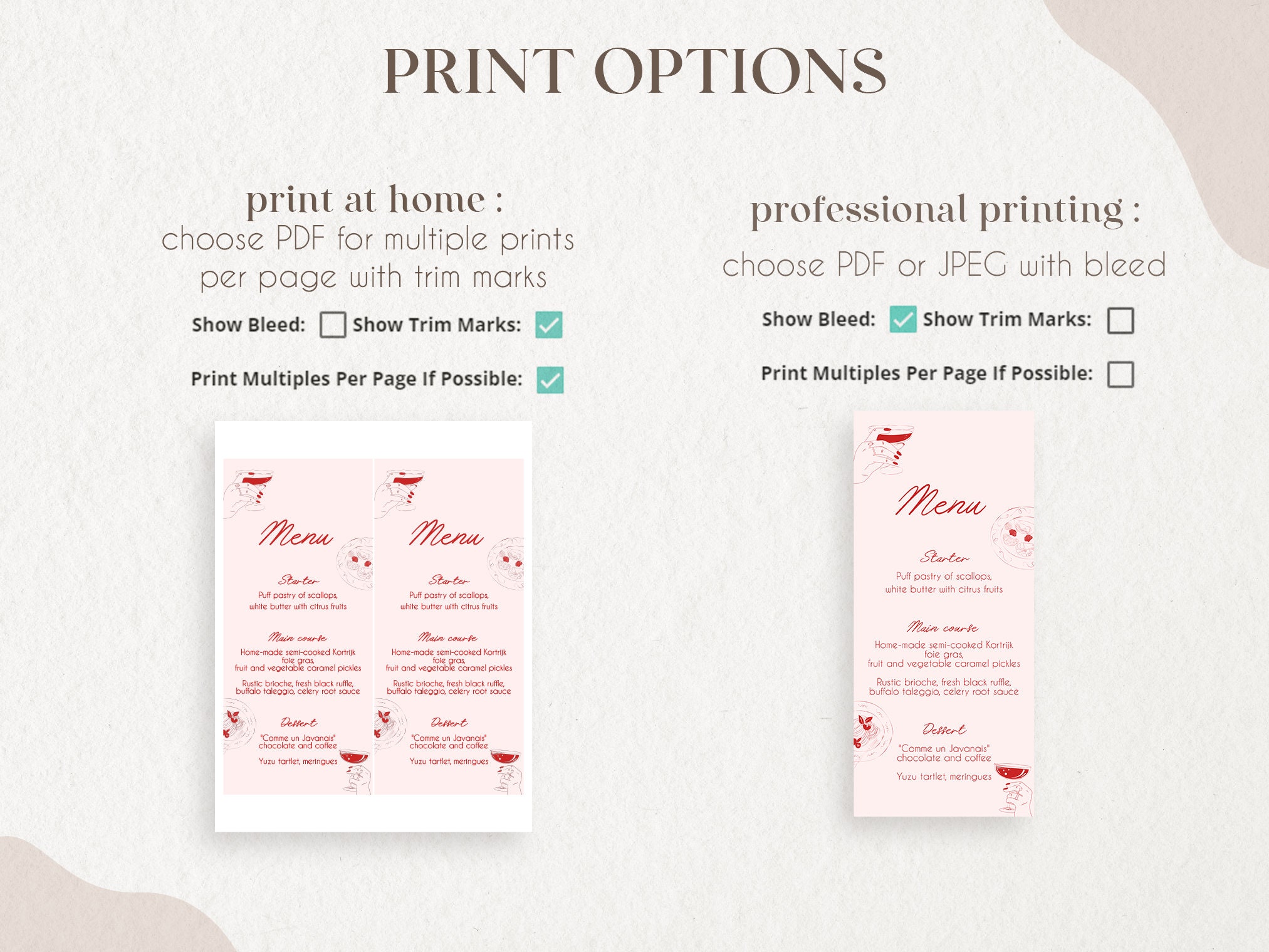 Hand Drawn Menu Template, Printable Valentine's Day Menu, Wedding Menu ...