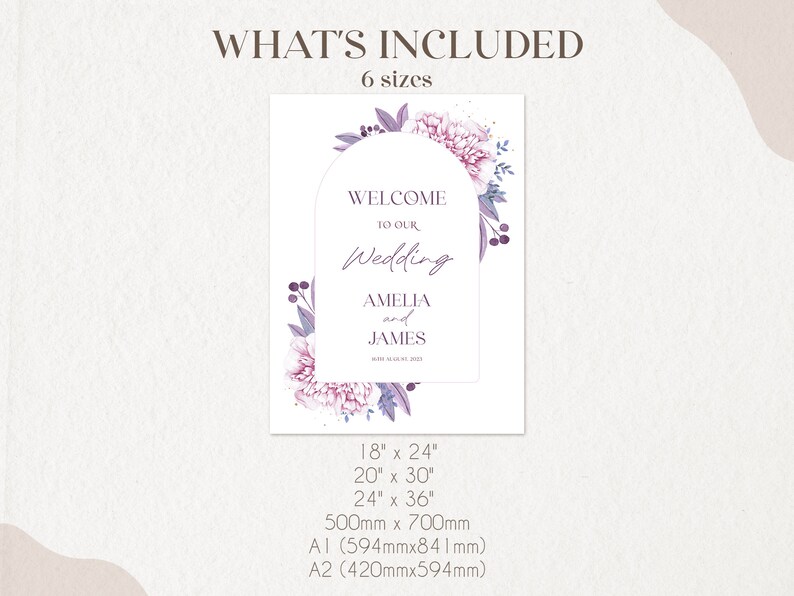 Lavender Welcome Sign Template, Purple Pink Floral Wedding Printable ...