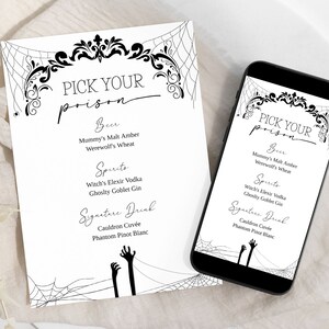 Pick Your Poison Menu Template, Halloween Bar Menu, Spiderweb Bar Sign ...