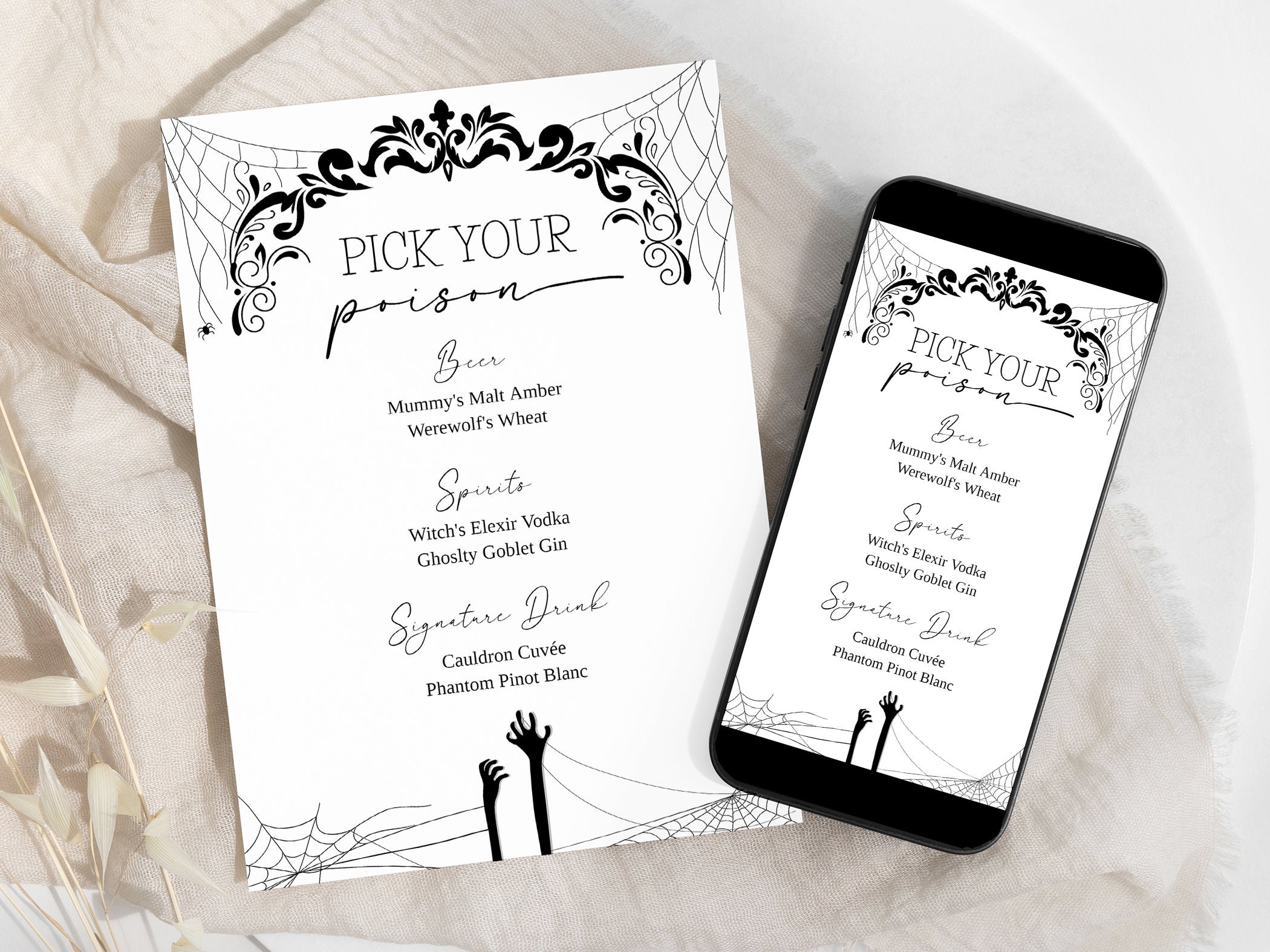 Pick Your Poison Menu Template Halloween Bar Menu Spiderweb - Etsy