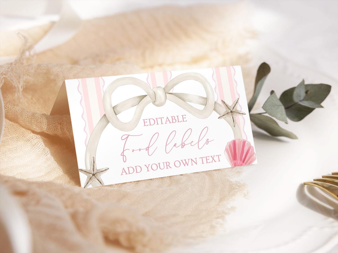 Seashell Baby Shower Food Labels, Seashell Label Cards Birthday, Pink ...