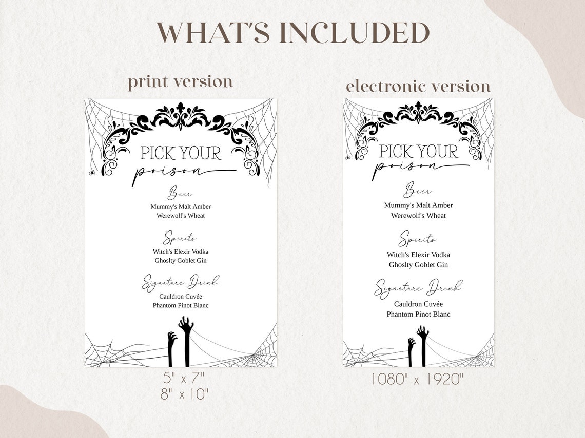 Pick Your Poison Menu Template Halloween Bar Menu Spiderweb - Etsy