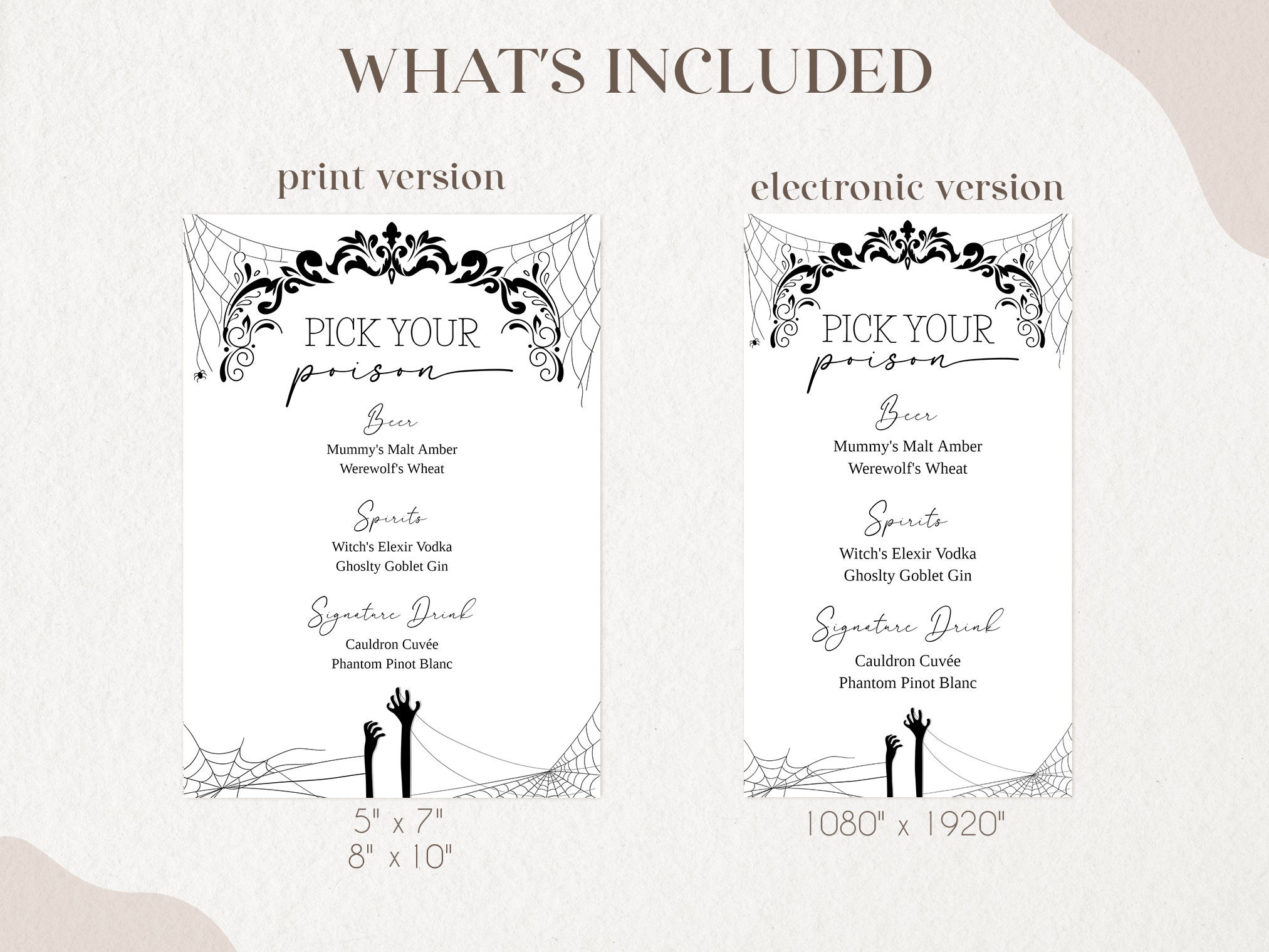 Pick Your Poison Menu Template Halloween Bar Menu Spiderweb - Etsy