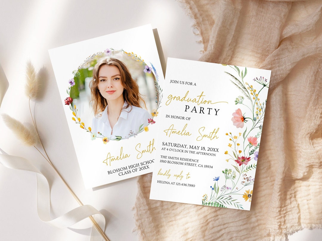 Wildflower Graduation Party Invitation, Spring Graduation Announcement ...