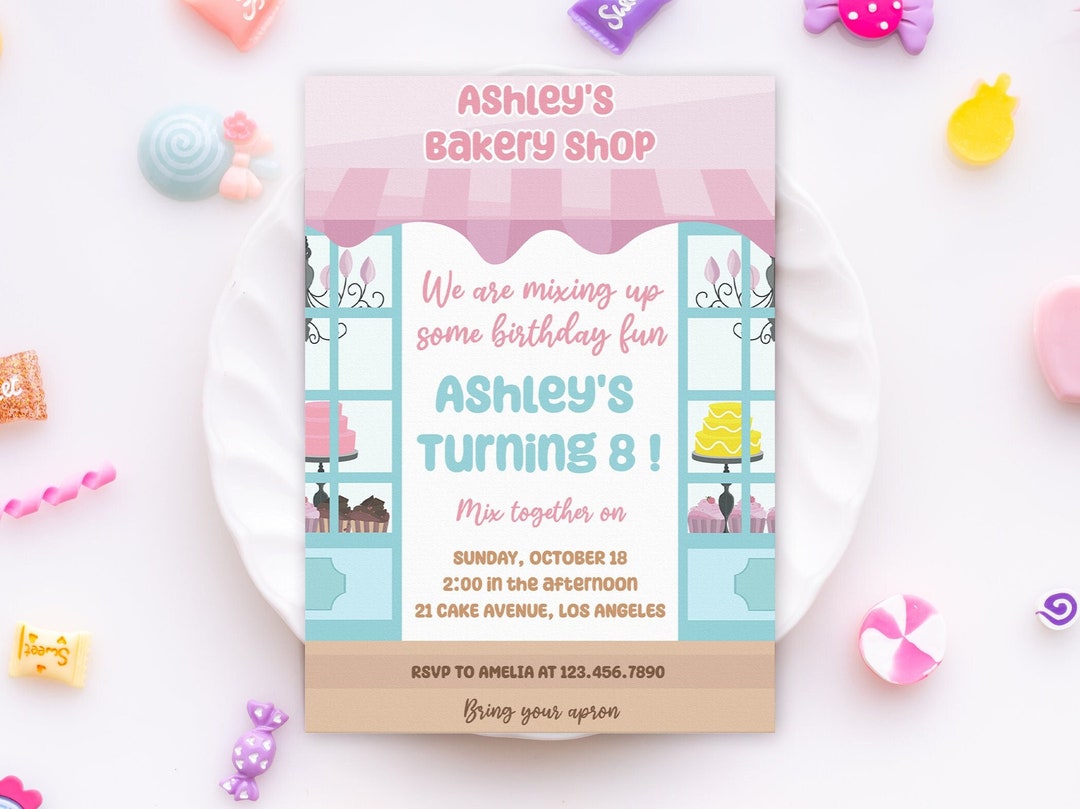 Editable Baking Birthday Invitation, Bakery Shop Invitation, Kids ...