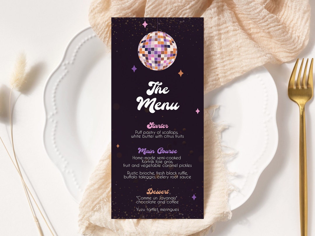 Disco Ball Menu Template, Retro Dinner Menu, New Year Party, Disco ...