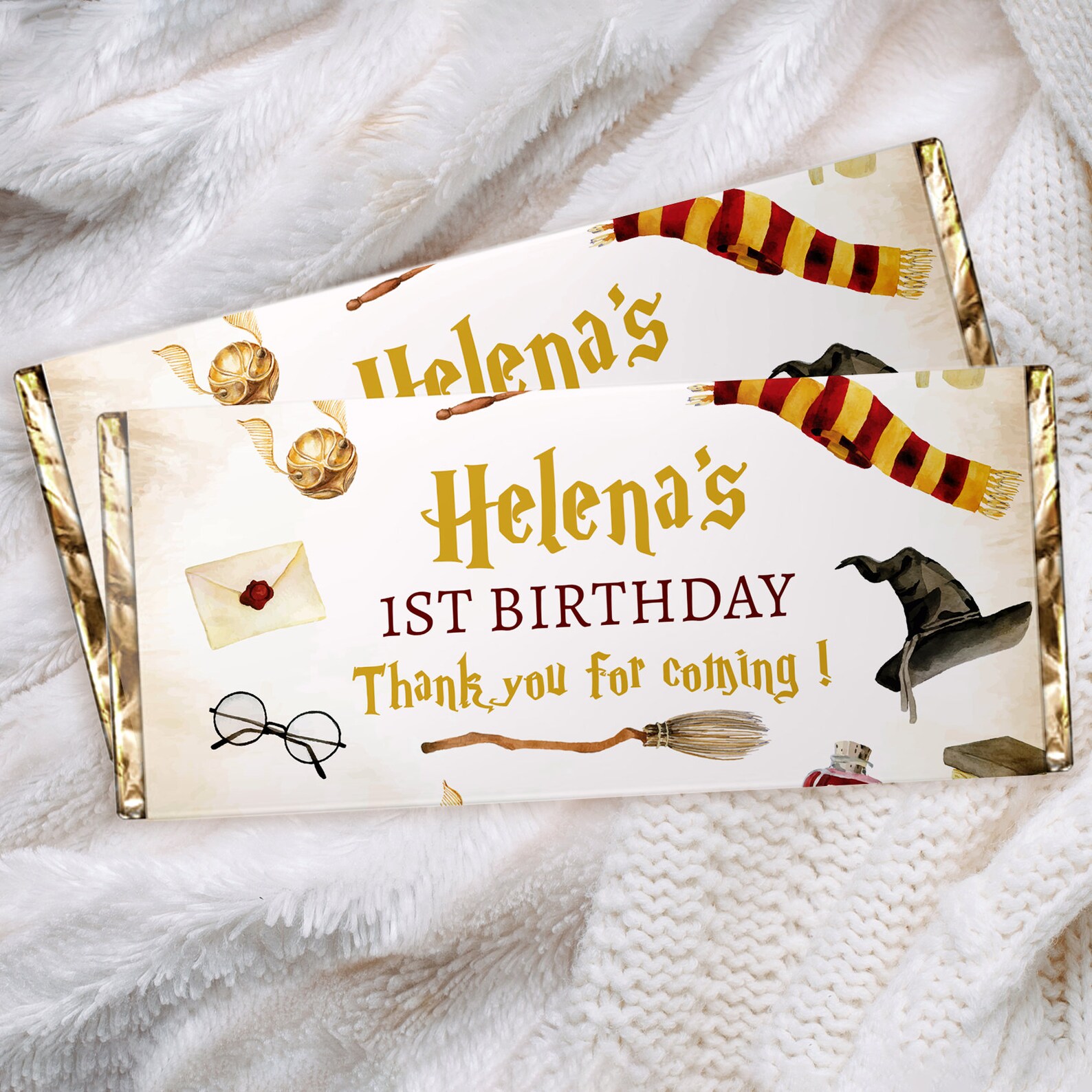 Wizard Birthday Chocolate Bar Wrapper, Wizardry 1st Birthday Chocolate ...