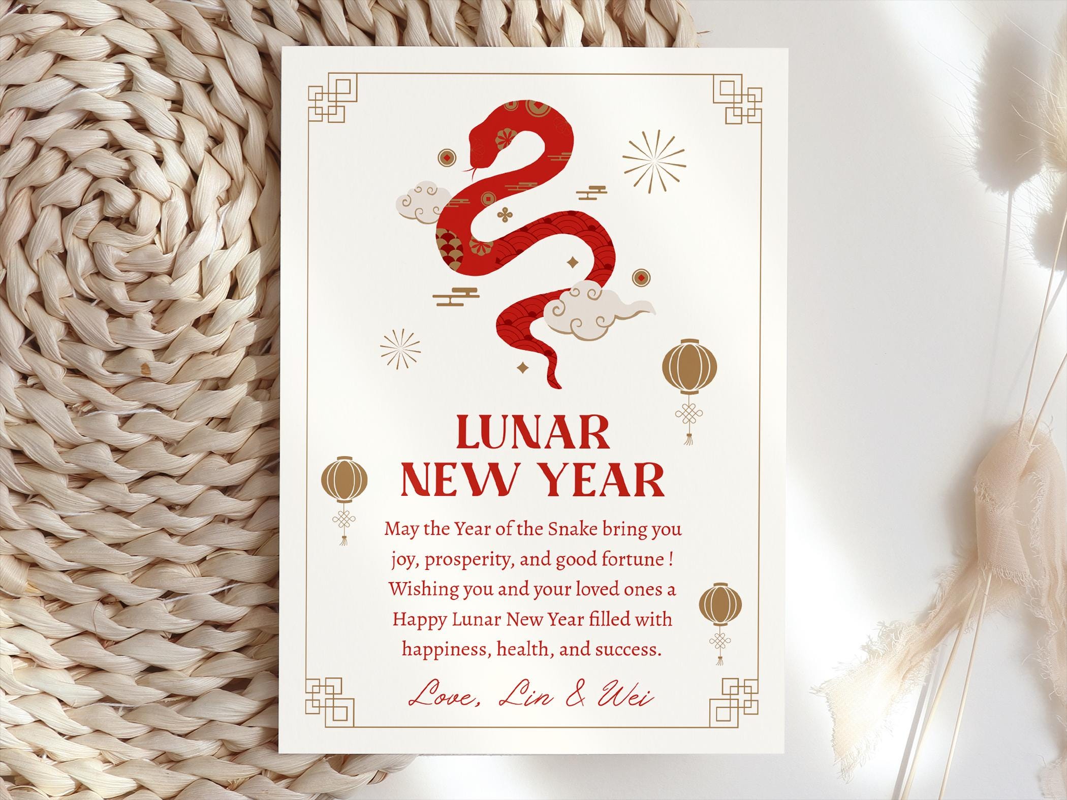 Chinese New Year Card Template, 2025 Snake New Year, Lunar New Year ...