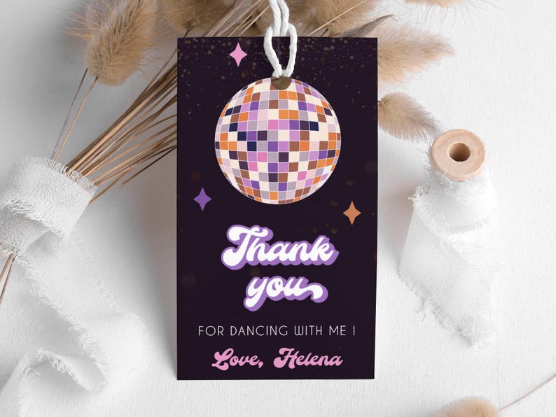 Disco Ball Birthday Party Favor Tag Editable, Disco Thank You Tag, 70s ...