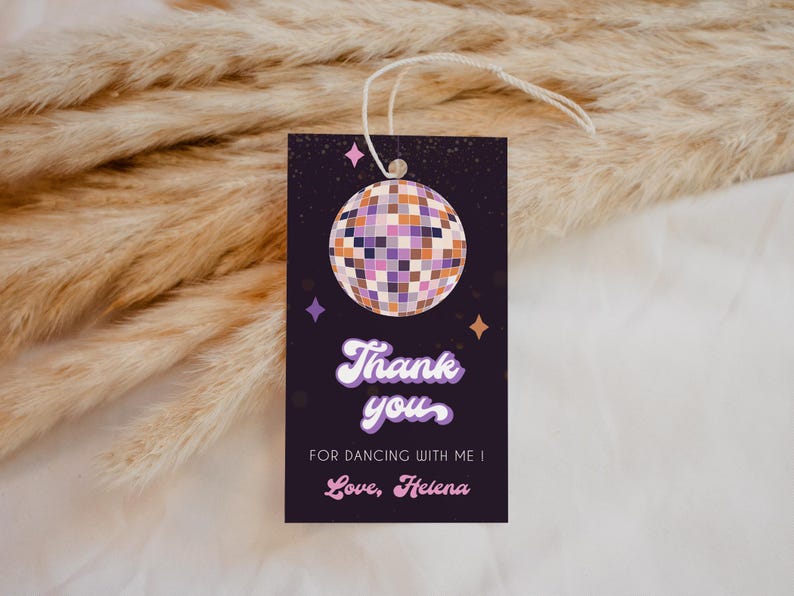Disco Ball Birthday Party Favor Tag Editable, Disco Thank You Tag, 70s ...