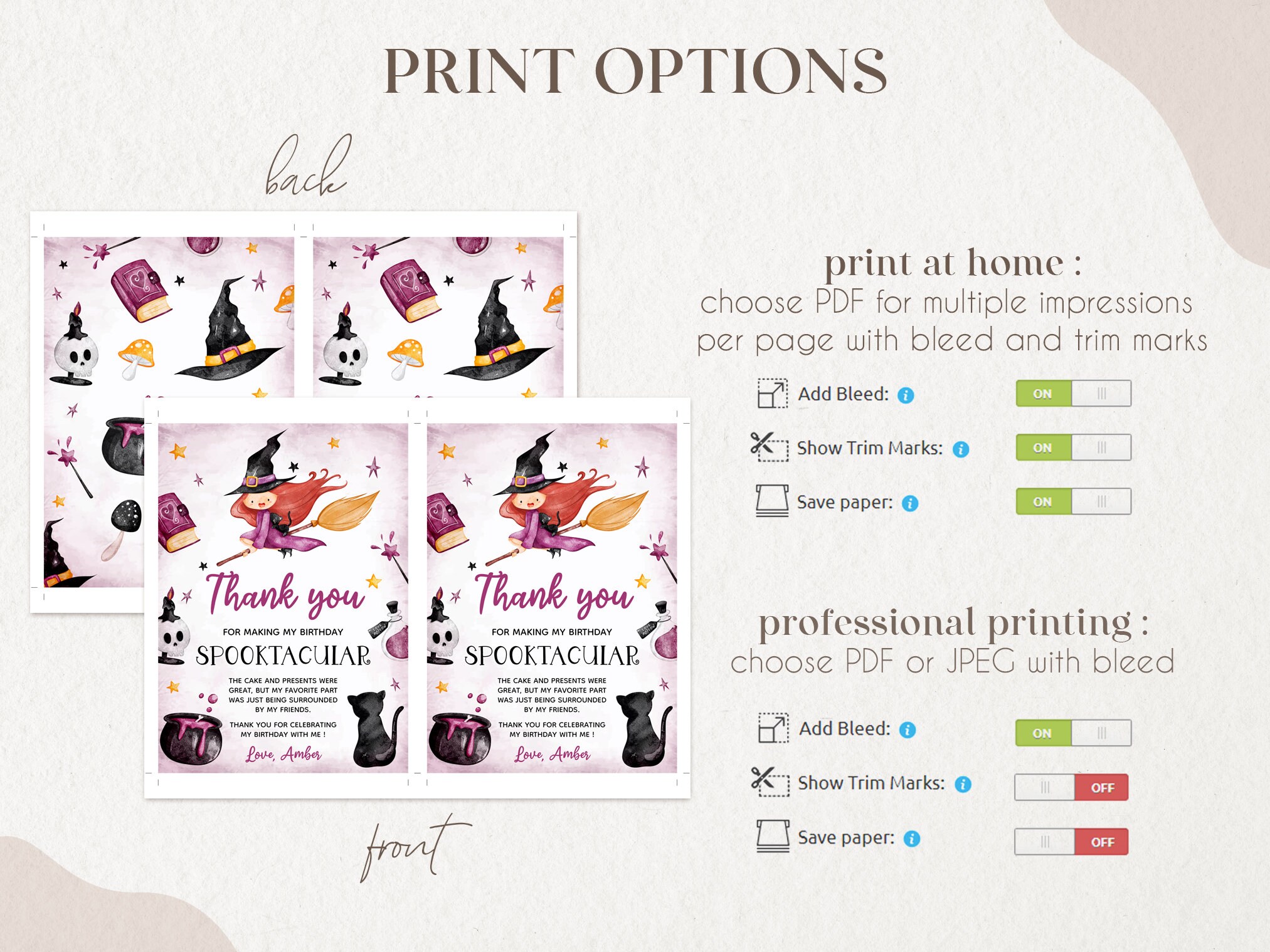 Witch Halloween Birthday Thank You Card Editable Spooktacular - Etsy