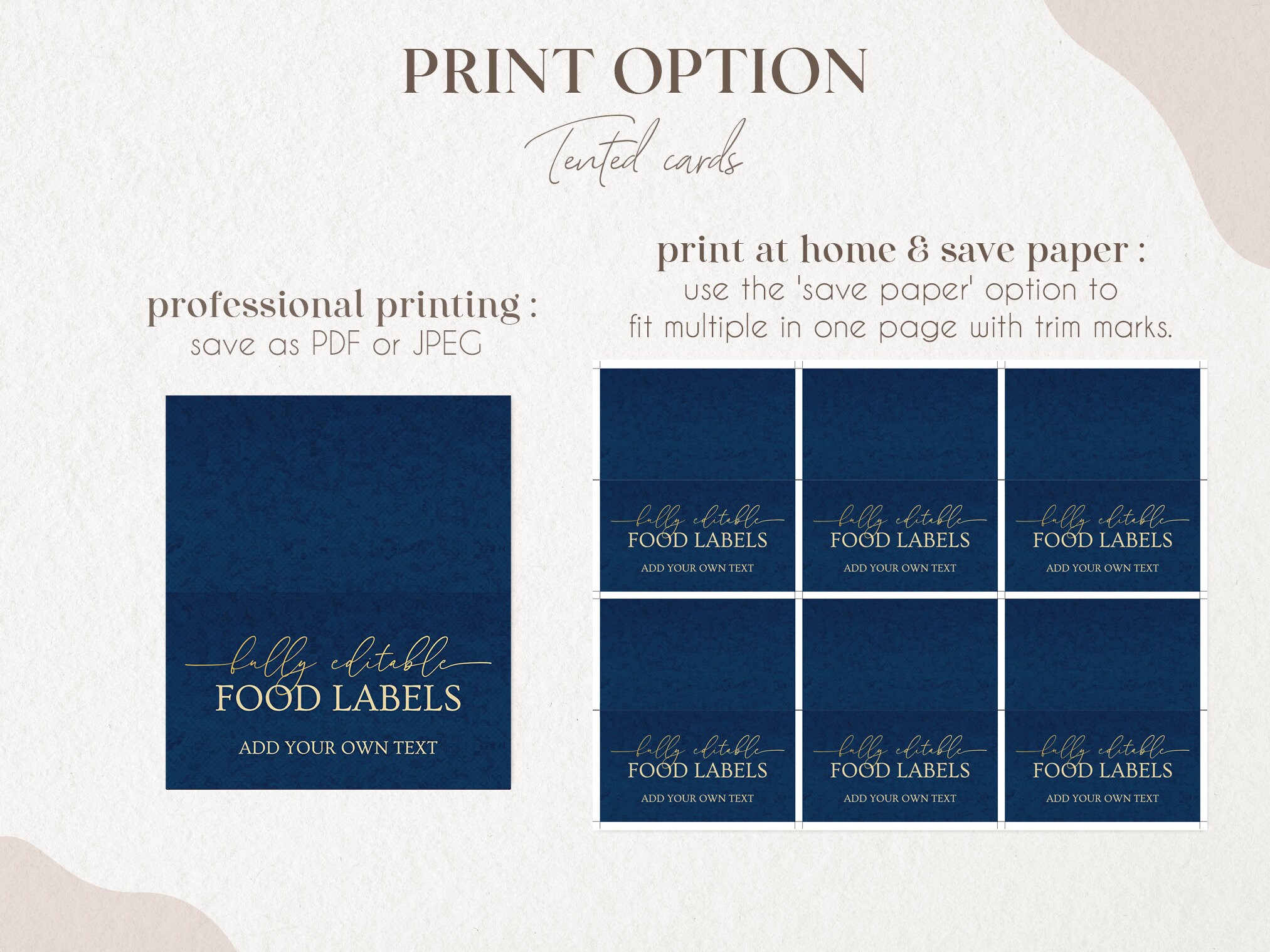 Blue Gold Food Labels Template Dark Christmas Wedding Name - Etsy