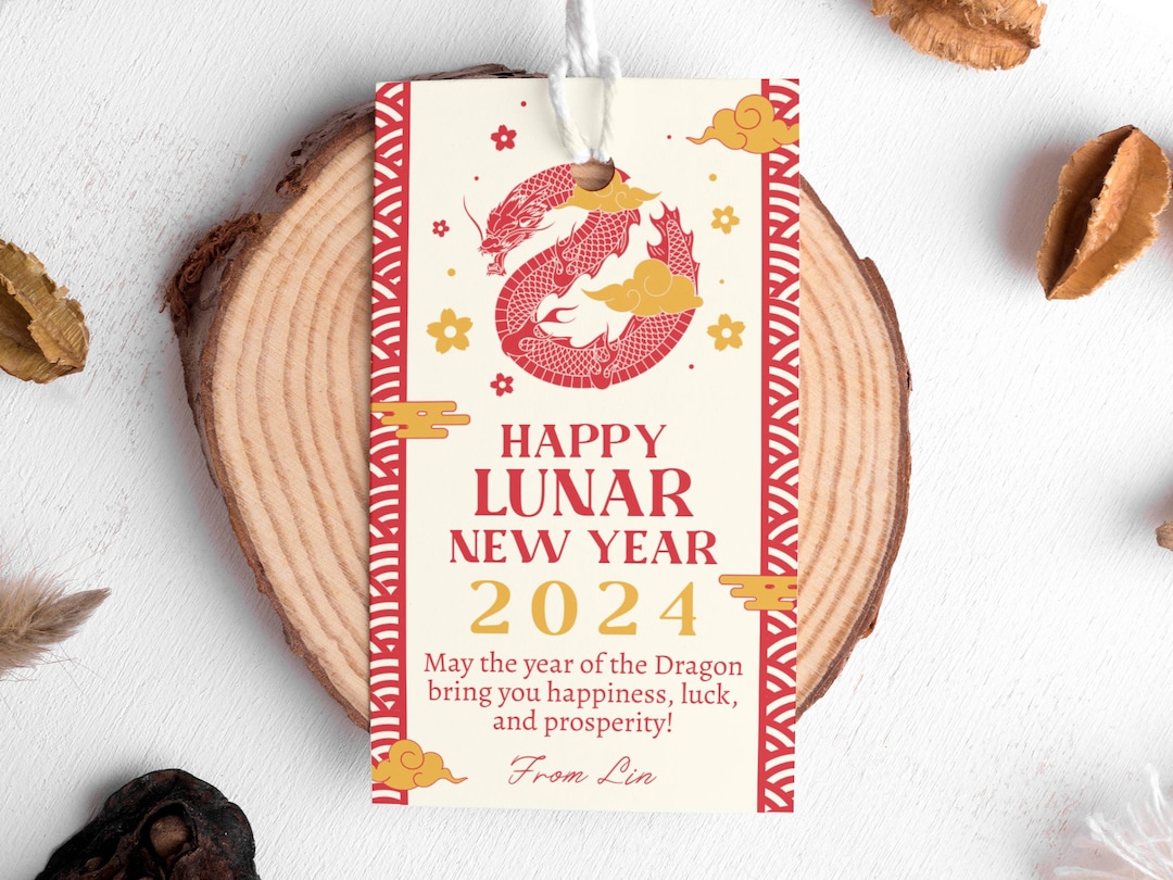 Lunar New Year Dragon Gift Tag, Chinese New Year Favor Tag, Dragon Tag ...