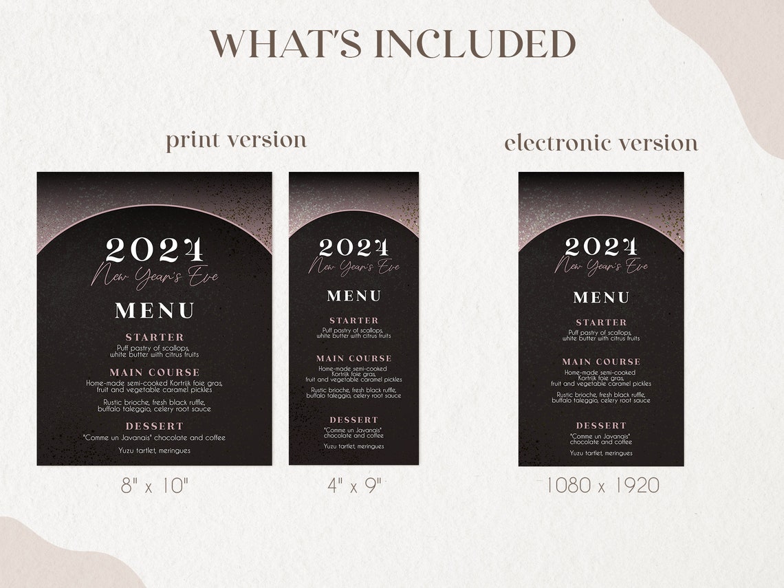 New Year 2024 Menu Template, New Year's Eve Party Dinner Menu, Holiday ...