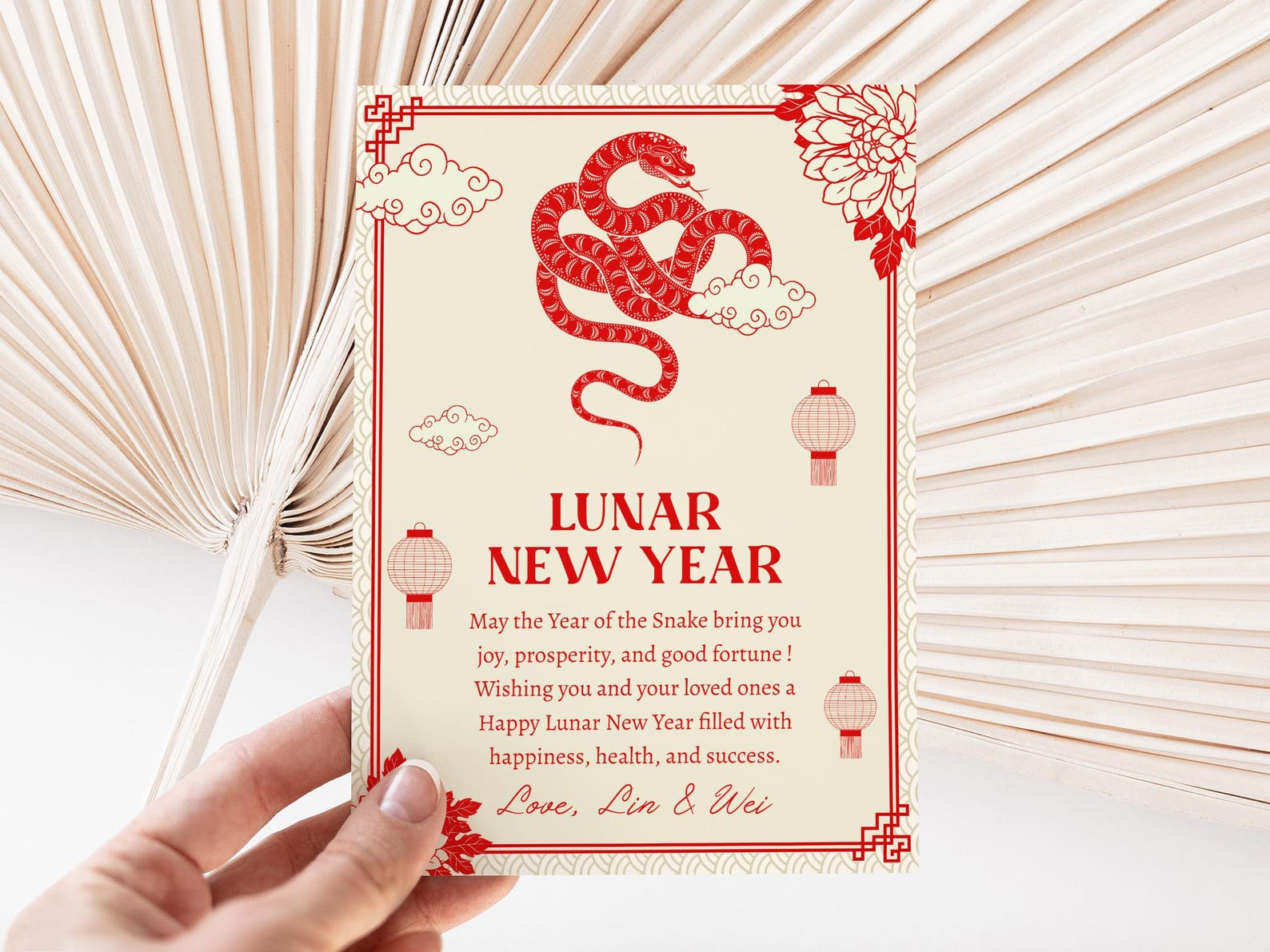 Chinese New Year Card Template, 2025 Snake New Year, Lunar New Year ...