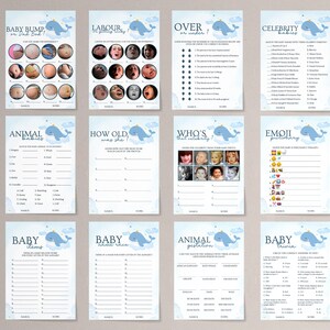 Whale Clouds Baby Shower Games Bundle, Whale Baby Shower Game Pack ...