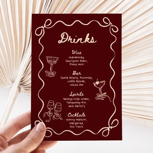 Hand Drawn Cherry Red Bar Menu Template, Coquette Bow Ribbon Wedding ...