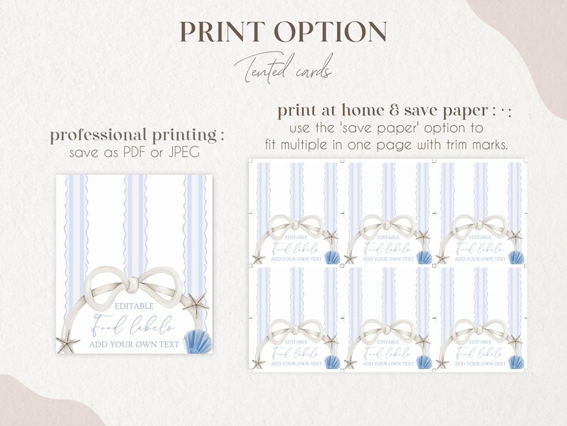 Seashell Baby Shower Food Labels, Seashell Label Cards Birthday, Blue ...