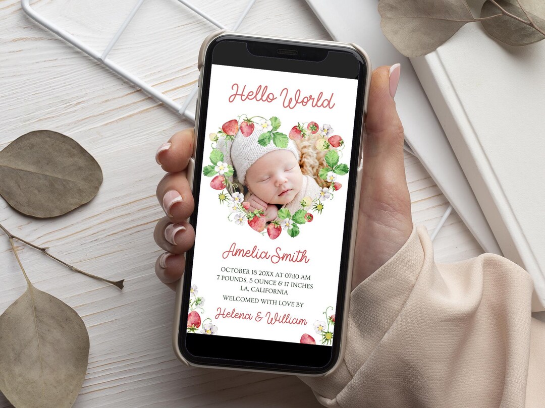 Strawberry Electronic Baby Announcement, Digital Baby Birth ...