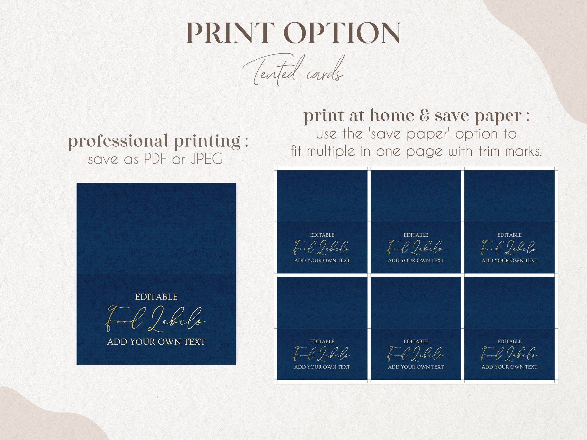 Blue Gold Food Labels Template Dark Christmas Wedding Name - Etsy