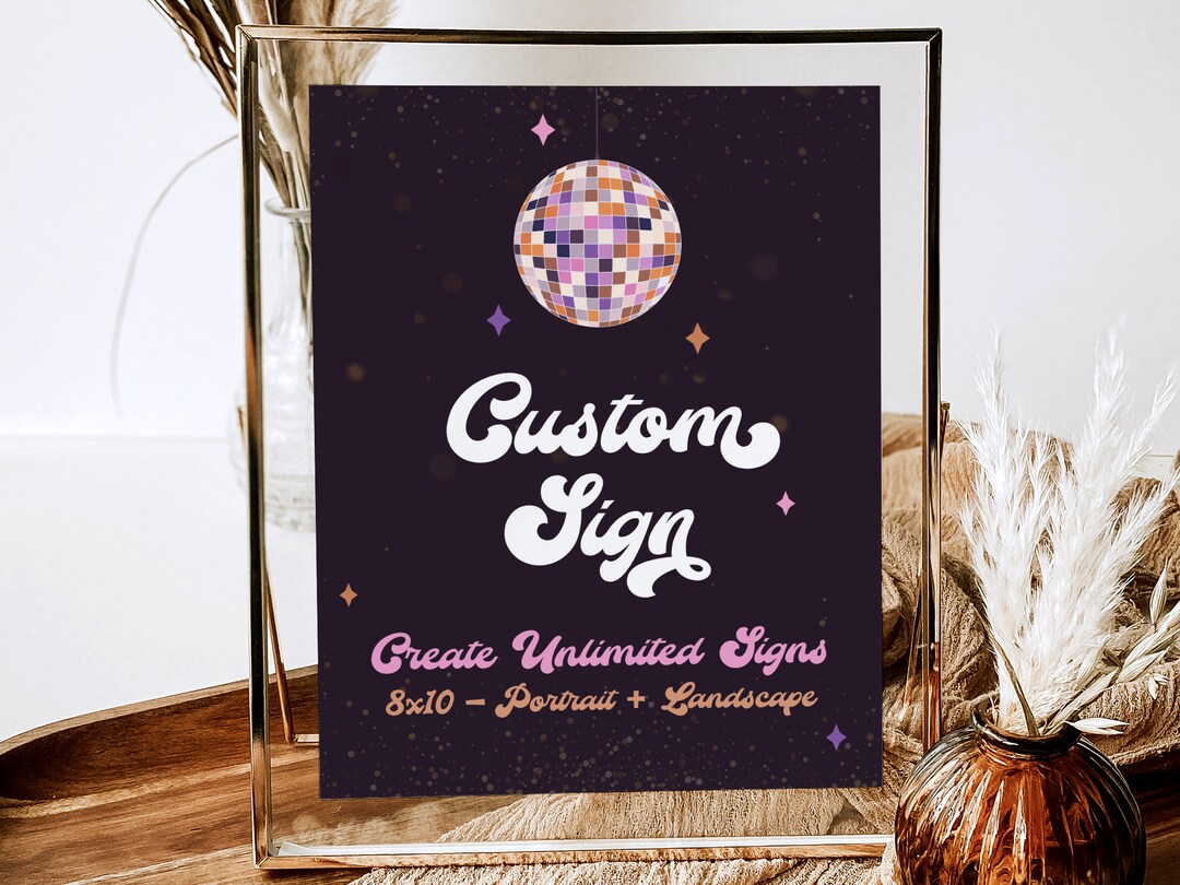 Disco Ball Custom Editable Sign, Retro Dinner Signs, 70s Disco Party ...