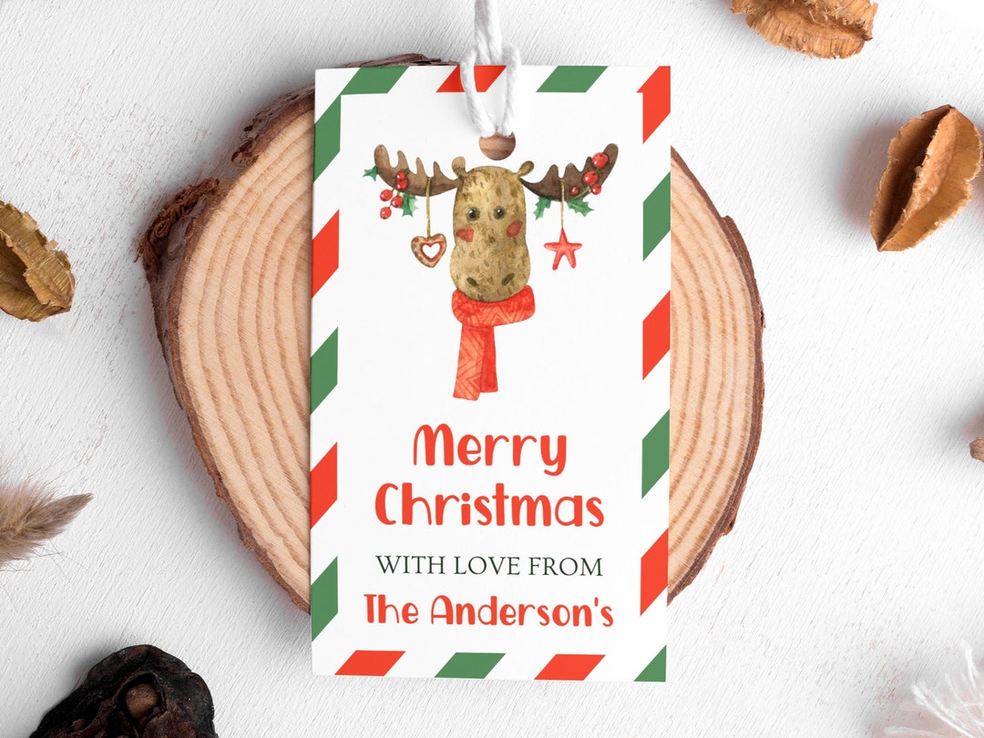 Reindeer Christmas Gift Tag, Cute Animal Favor Tag, Merry Christmas ...