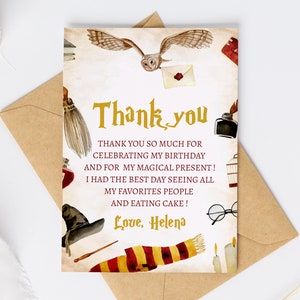 Editable Wizard Birthday Photo Thank You Card Template, Printable First ...