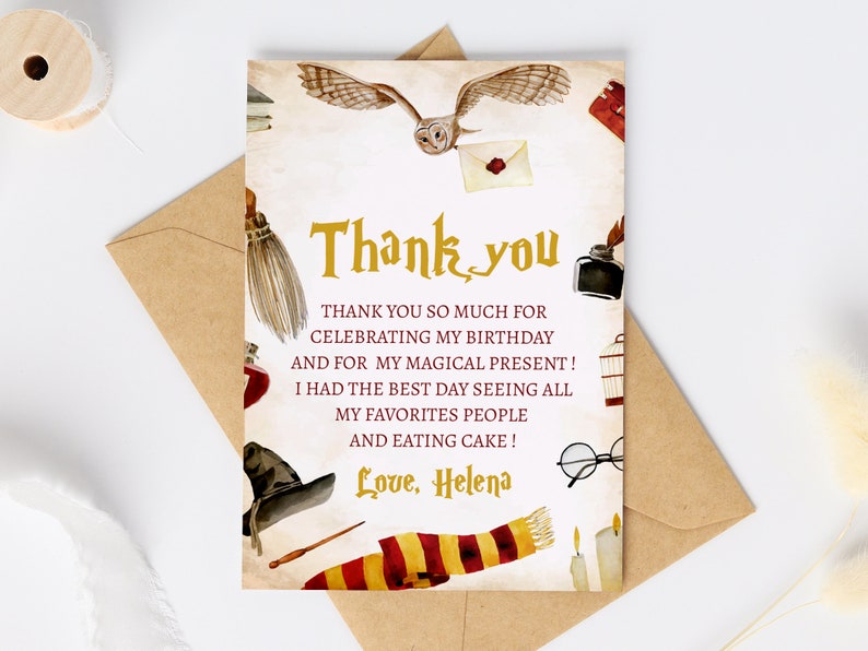 Editable Wizard Birthday Photo Thank You Card Template - Etsy