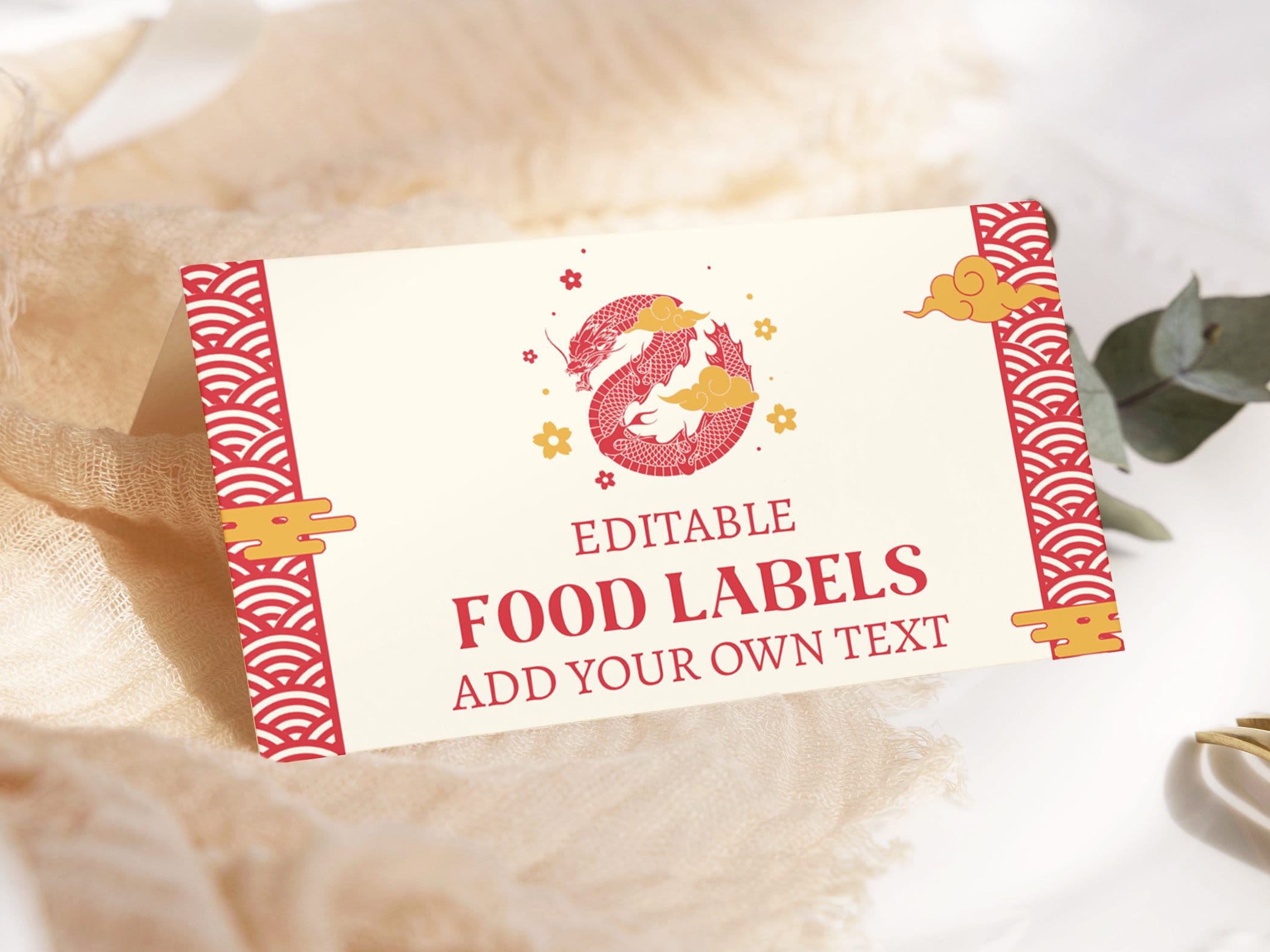 Lunar New Year Dragon Food Label, Chinese New Year Name Card, Dragon ...