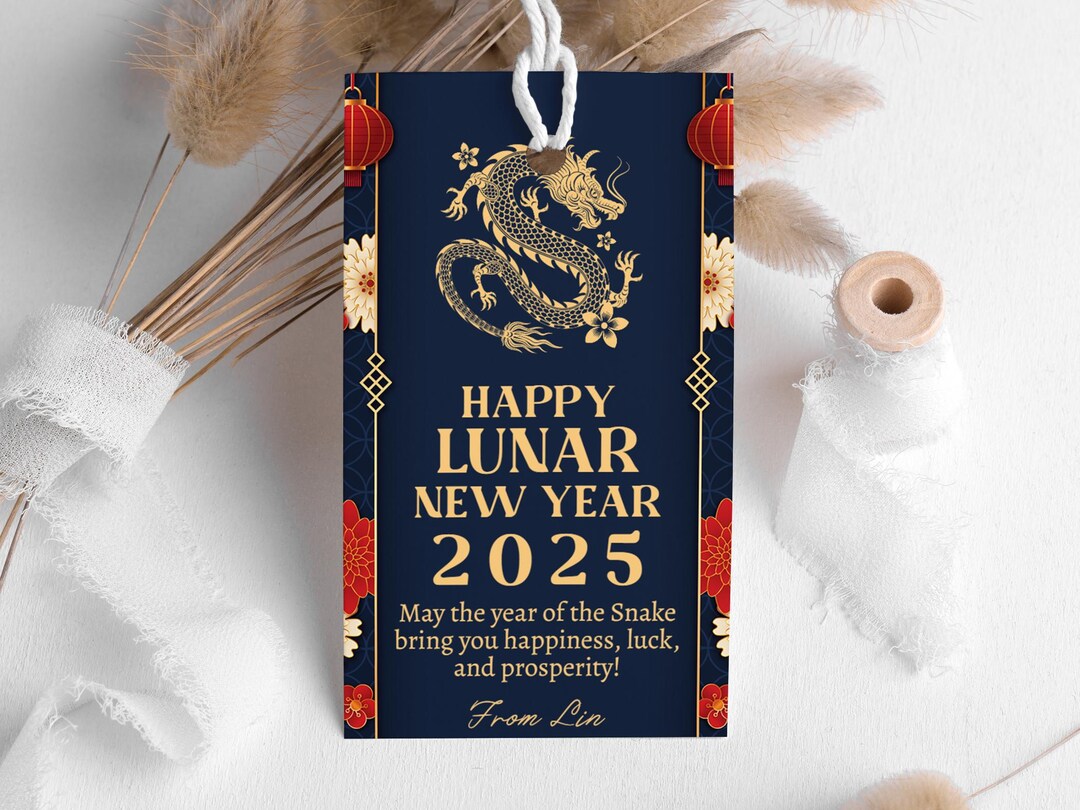 Lunar New Year Dragon Gift Tag, Chinese New Year Favor Tag, New Year ...