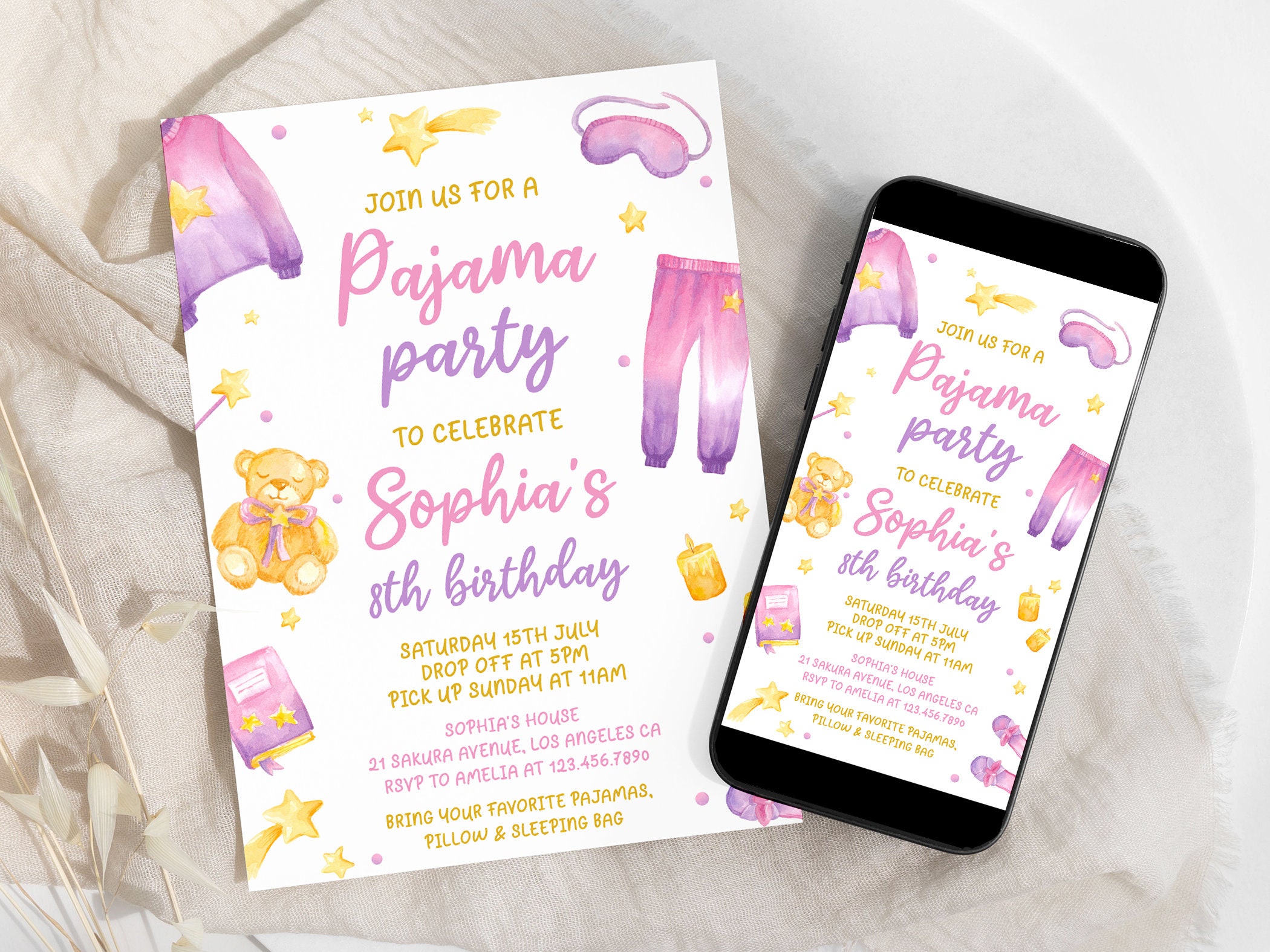Pajama Party Birthday Invitation Editable Sleepover Template - Etsy