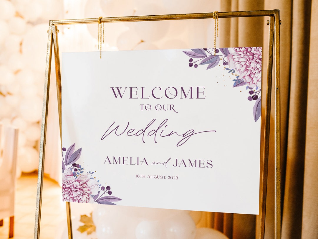 Lavender Welcome Sign Template, Purple Pink Floral Wedding Printable ...