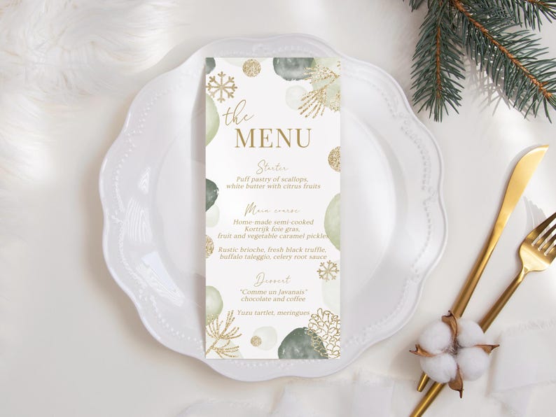 Christmas New Year Menu, Editable Holiday Template, Festive Dinner Menu ...